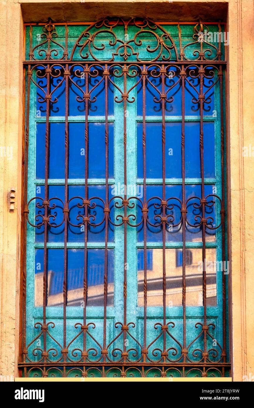 Metalwork protection in an ancient window, MURCIA, SPAIN Stock Photo ...