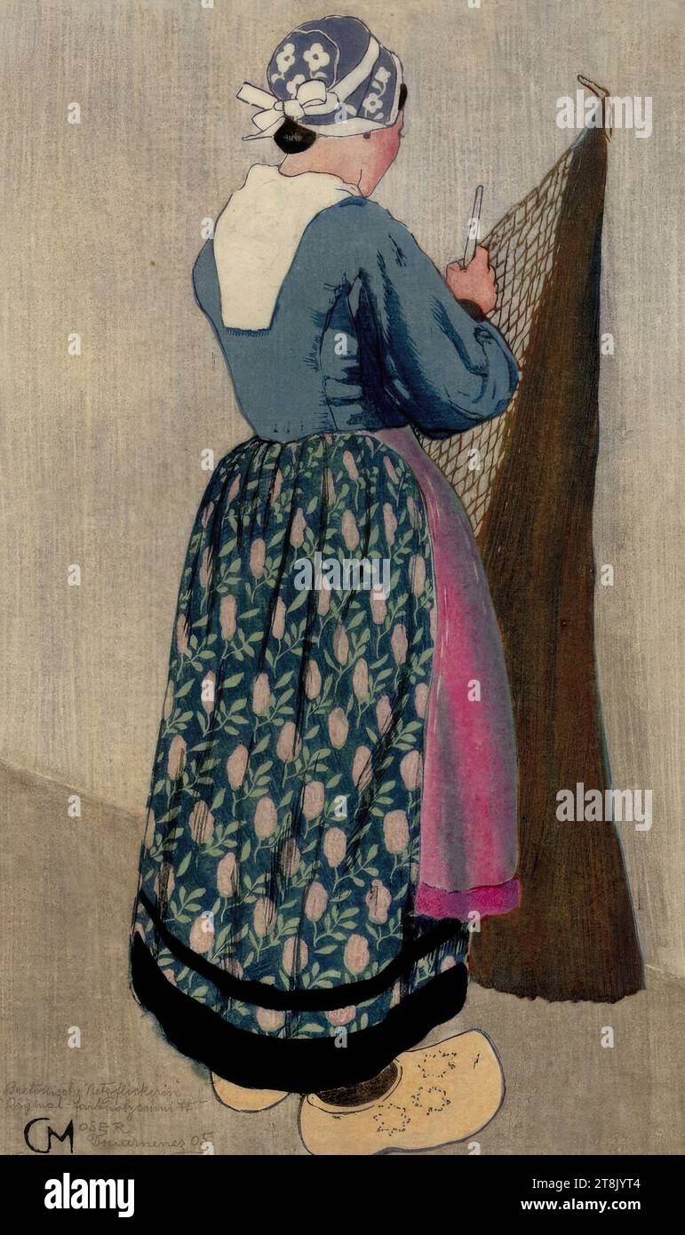 Breton net mender, Carl Moser, Bozen 1873 - 1939 Bozen, 1905, print ...