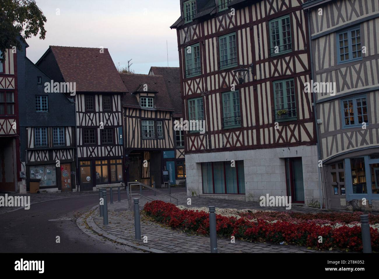 Restored medieval cobbled streets and half-timbered buildings in Rouen ...