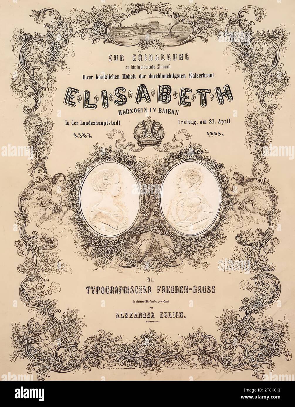 Commemorative sheet of the arrival of the imperial bride, Elisabeth ...