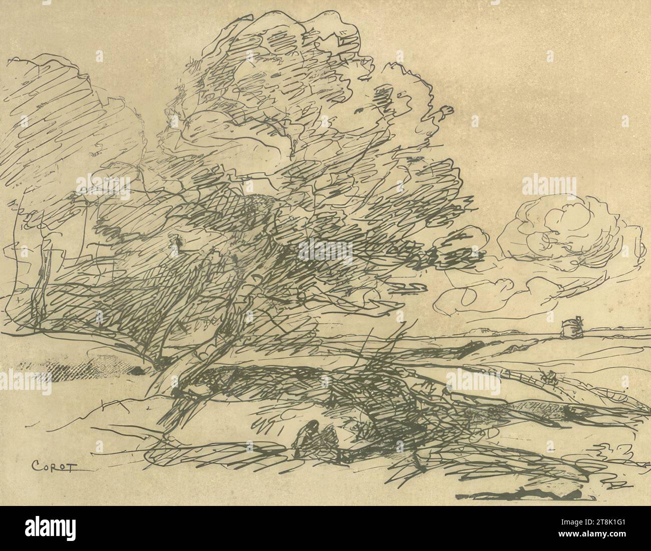 The solitary tower, Jean-Baptiste Camille Corot, Paris 1796 - 1875 ...