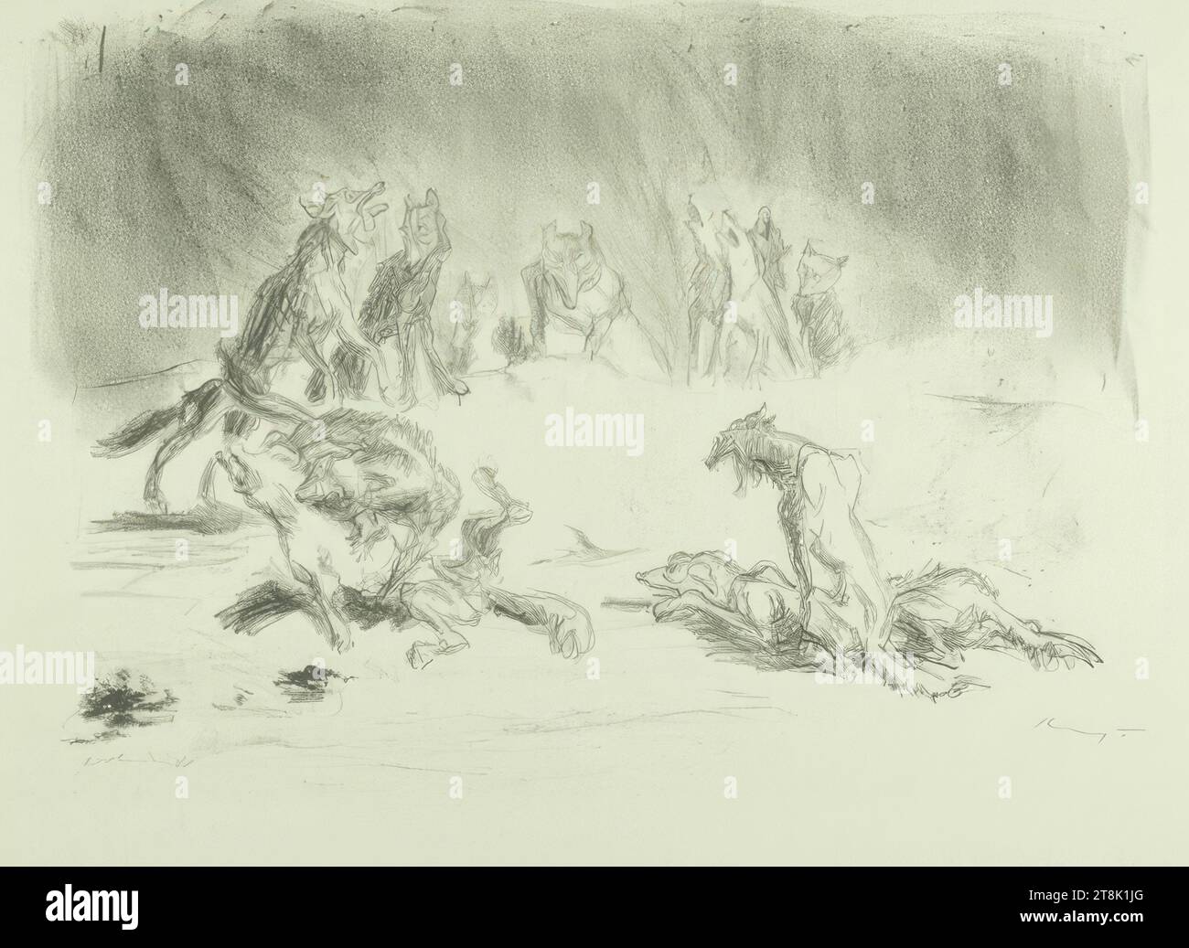 Faces' wolves devouring each other, Max Slevogt, Landshut 1868 - 1932 ...