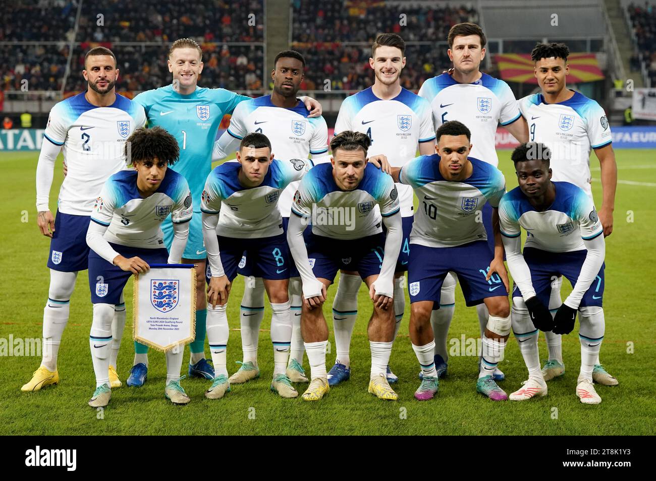 England players, back row, from left, Kyle Walker, Jordan Pickford ...