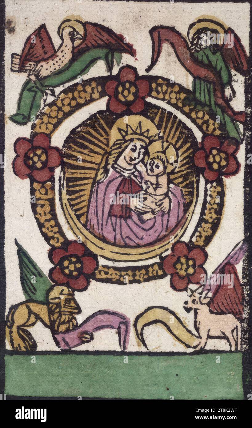 Madonna with Evangelist symbols, Anonymous, print, woodcut, colored ...