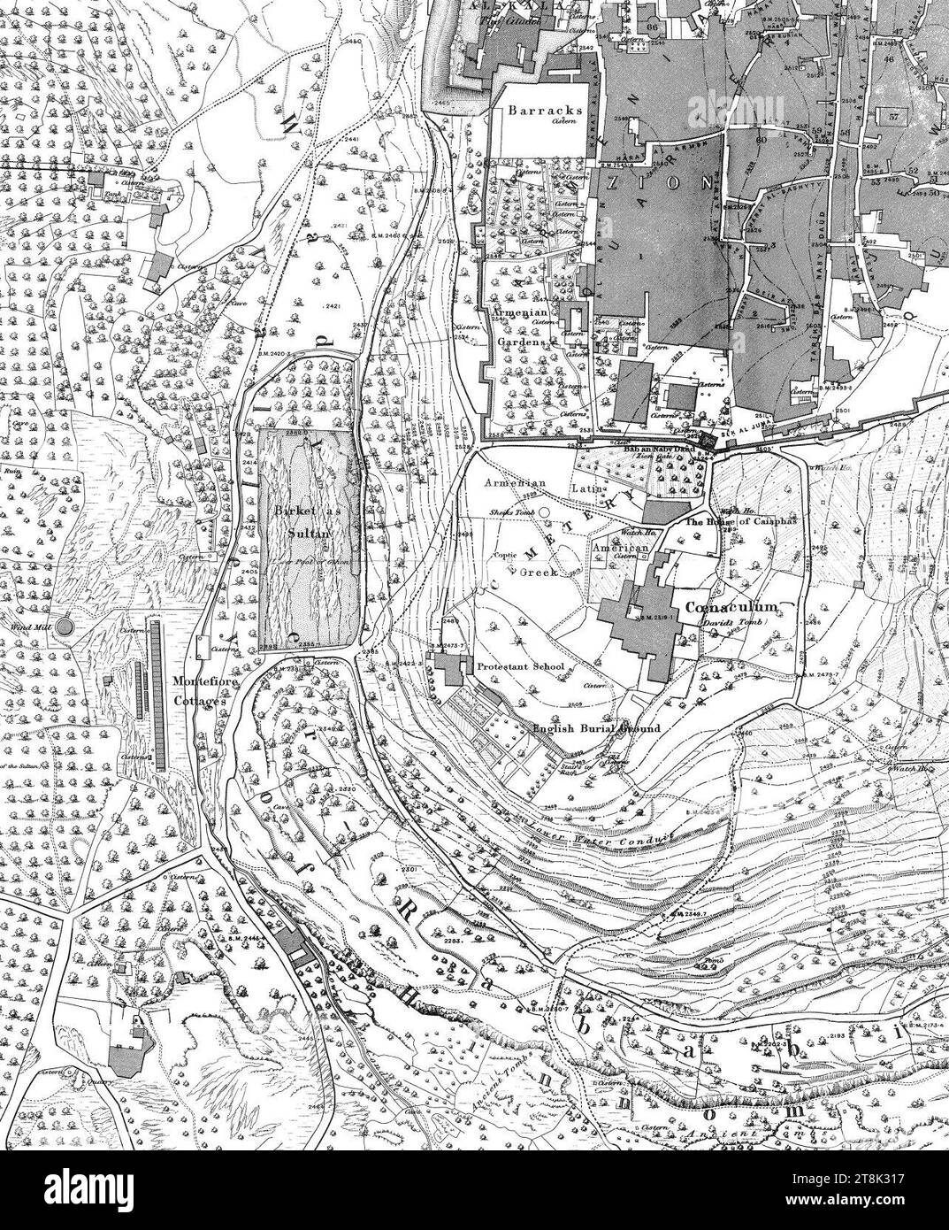 Valley of Hinnom Wadi er Rababi 1865 Ordnance Survey of Jerusalem Old ...