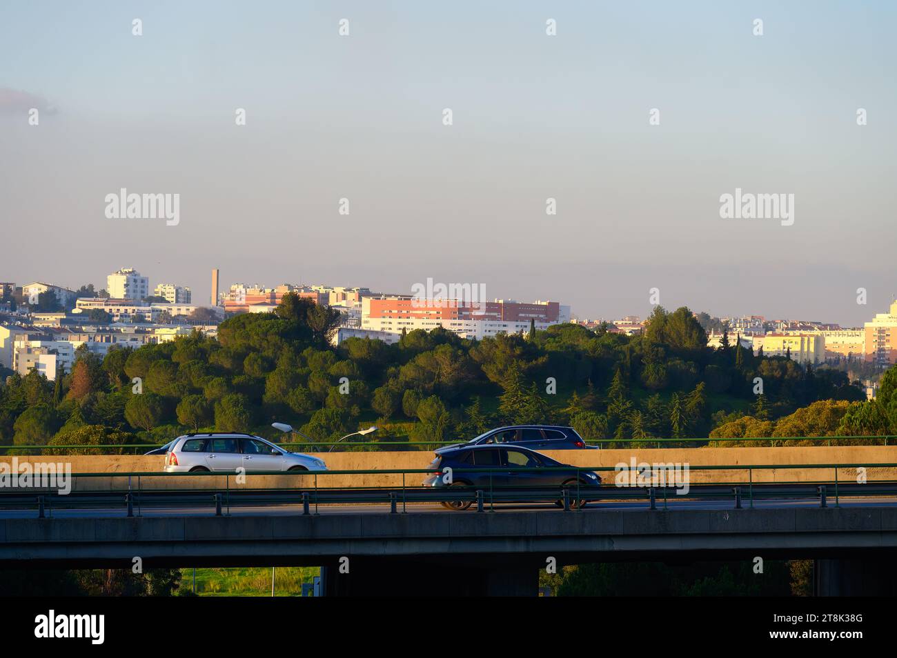 LISBON, PORTUGAL, cars on highway plus cityscape Stock Photo - Alamy