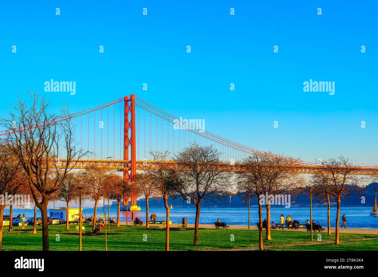 LISBON, PORTUGAL, Puente 25 de Abril. In English language: Bridge 25th ...