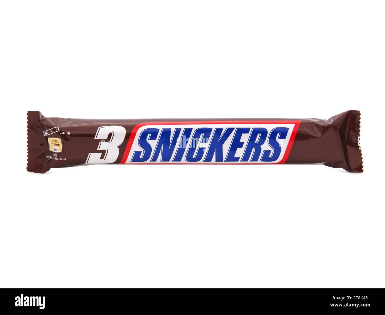 BUCHAREST, ROMANIA - DECEMBER 30, 2019. Triple Snickers chocolate bar ...