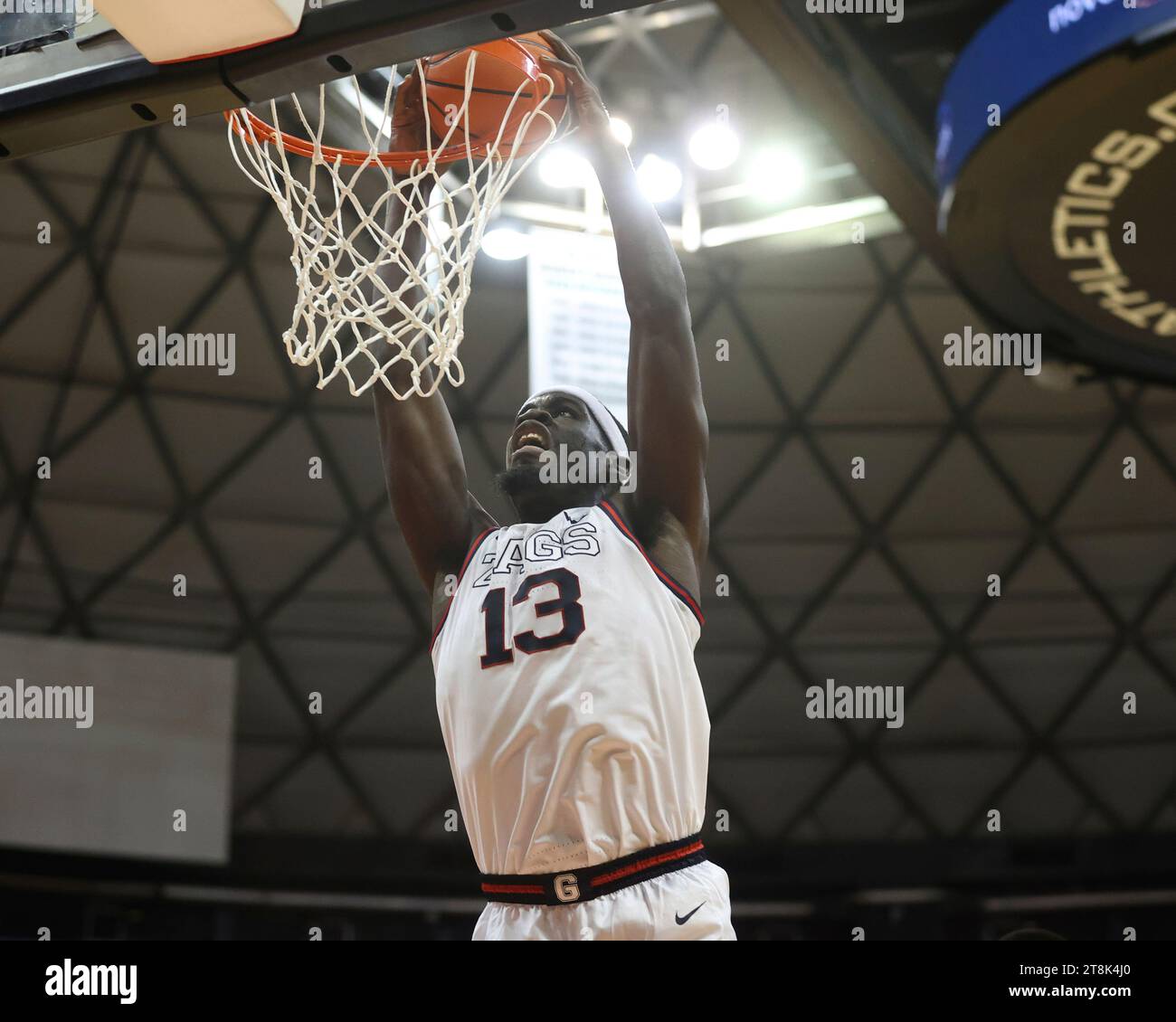 Gonzaga forward Graham Ike slam dunks the ball over Purdue during the ...