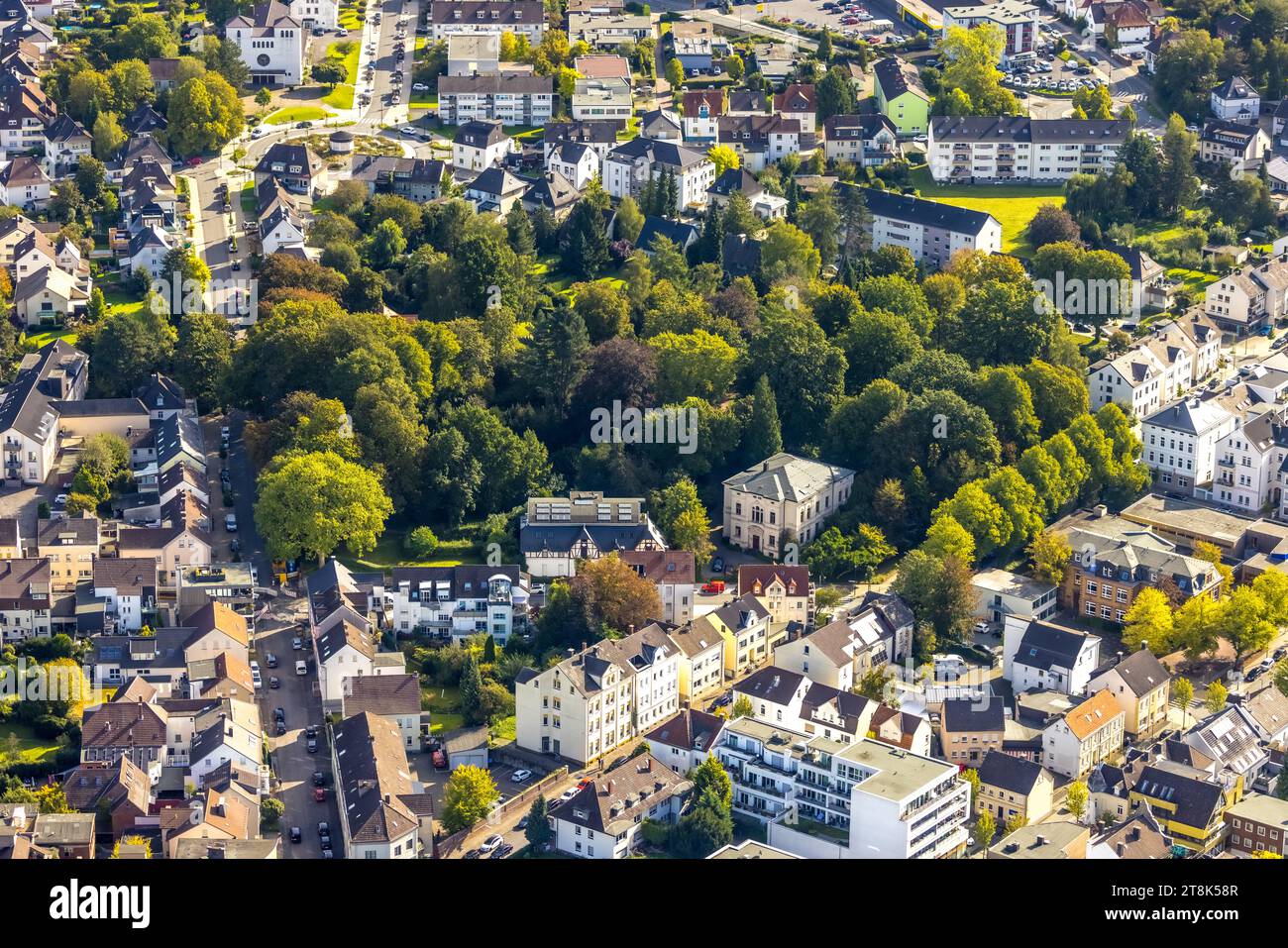Aerial view, Brökelmanns Park and Parkresidenz Neheim and old villa ...