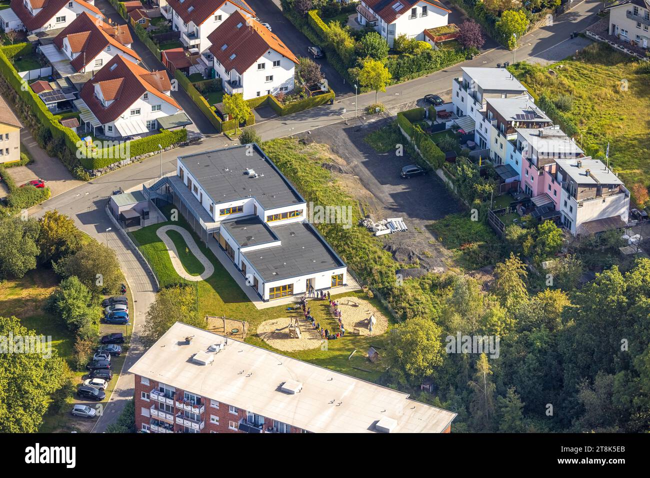 Aerial view, play circle and children playing at Stepke Kindergarten ...