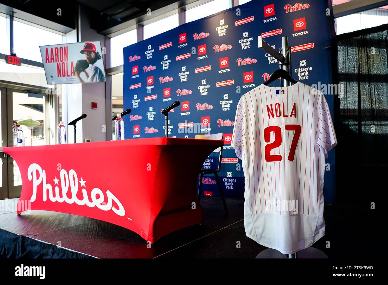 The stage is set for the press conference for Philadelphia Phillies ...