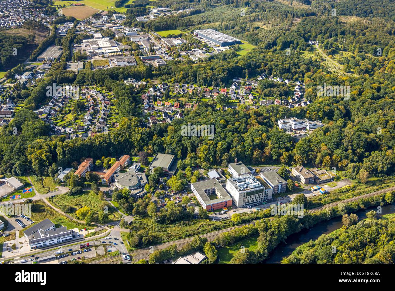 Aerial view, cultural center and Franz-Stock-Gymnasium, Berufskolleg ...