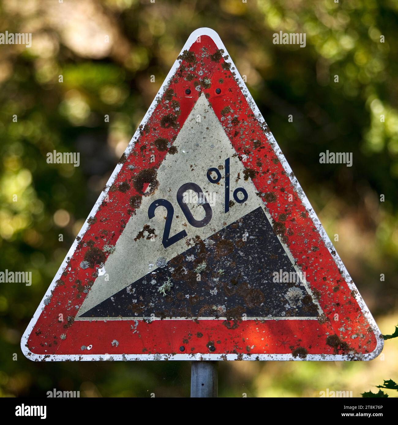 traffic sign warning of exceptional ascent, 20 percent gradient ...