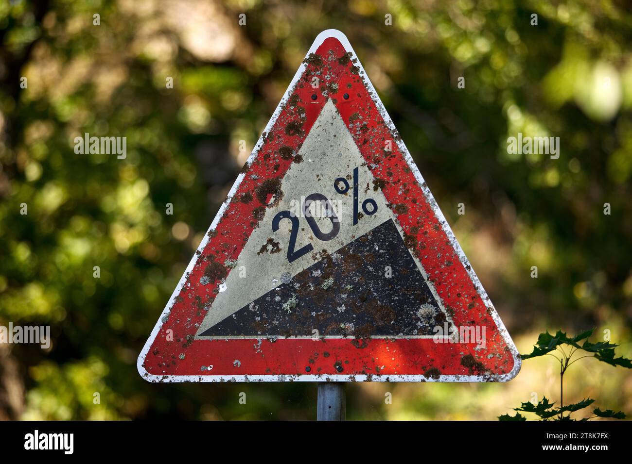 traffic sign warning of exceptional ascent, 20 percent gradient ...