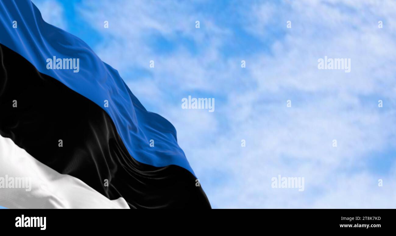 National flag of Estonia waving in the wind n a clear day. horizontal ...