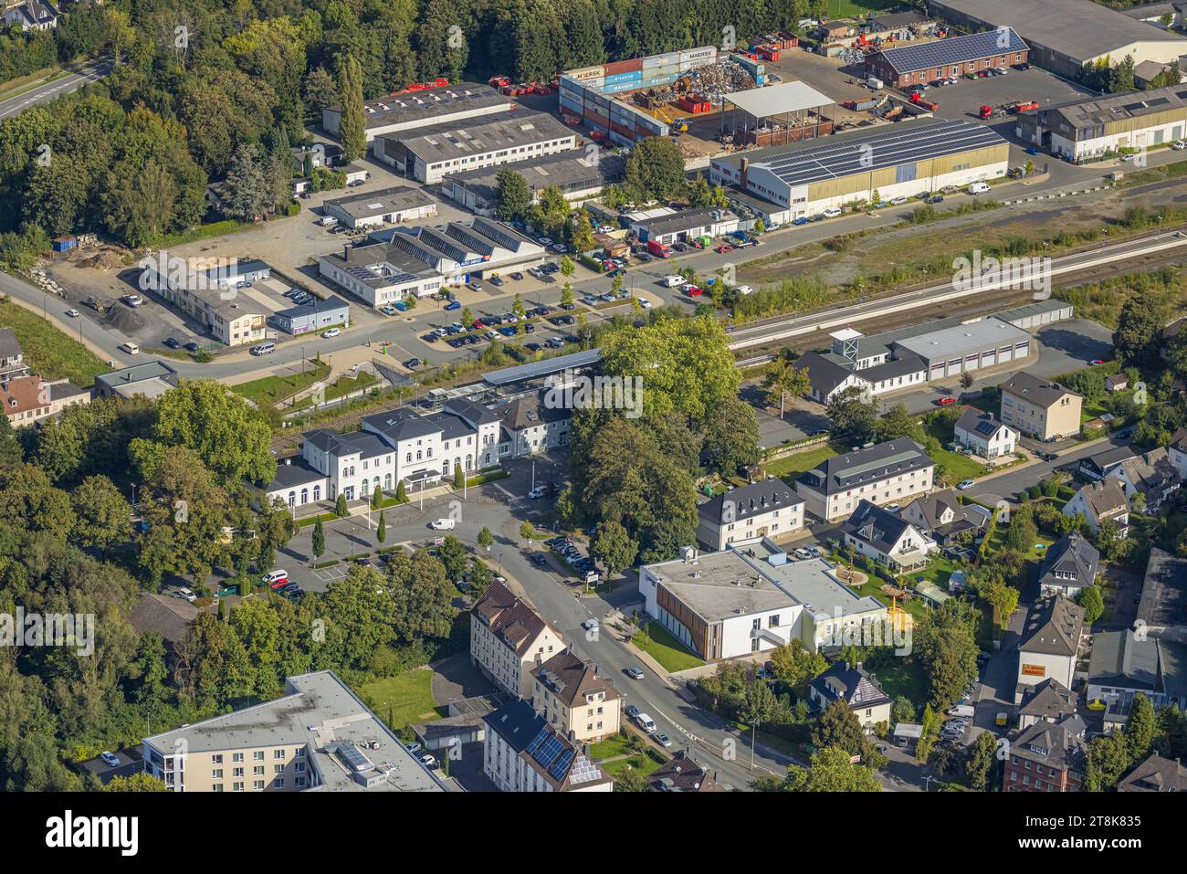 Aerial view, Bürgerzentrum Bahnhof Arnsberg, industrial estate Zu den ...