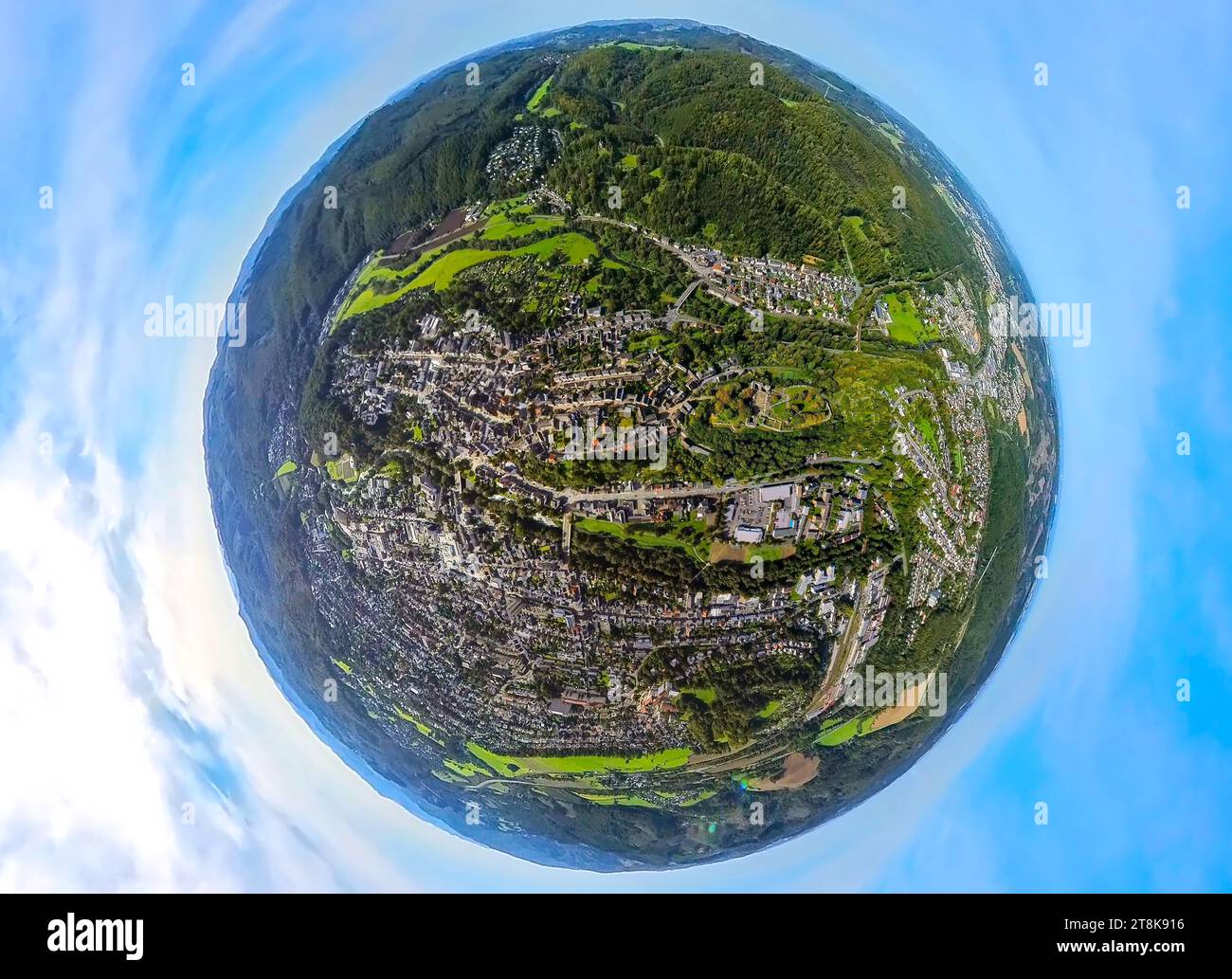 Aerial view, view of Alt-Arnsberg district, Arnsberg castle ruins ...