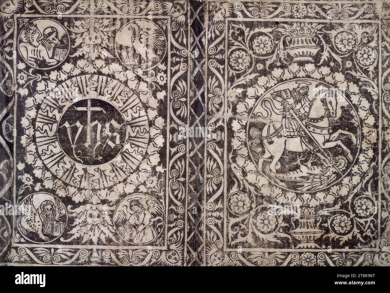 The sign IHS and Saint George, Anonymous, print, woodcut Stock Photo ...