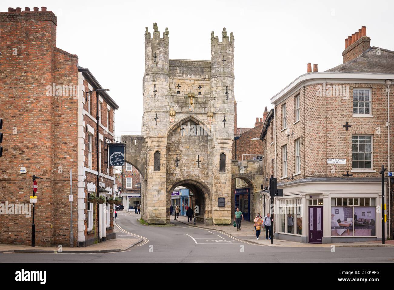 YORK, UK - April 17, 2023. Monk Bar, a fortified gatehouse in York city ...