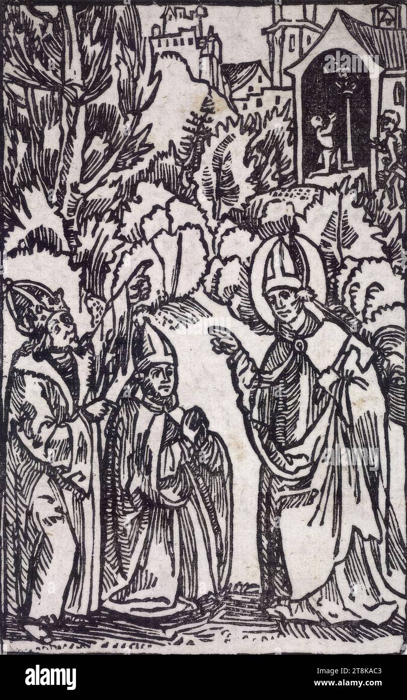 Saint Wolfgang and Emperor Otto II, Anonymous, printmaking, woodcut ...