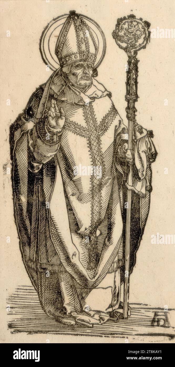 Standing bishop with bishop's crook, around 1570, print, woodcut, sheet ...