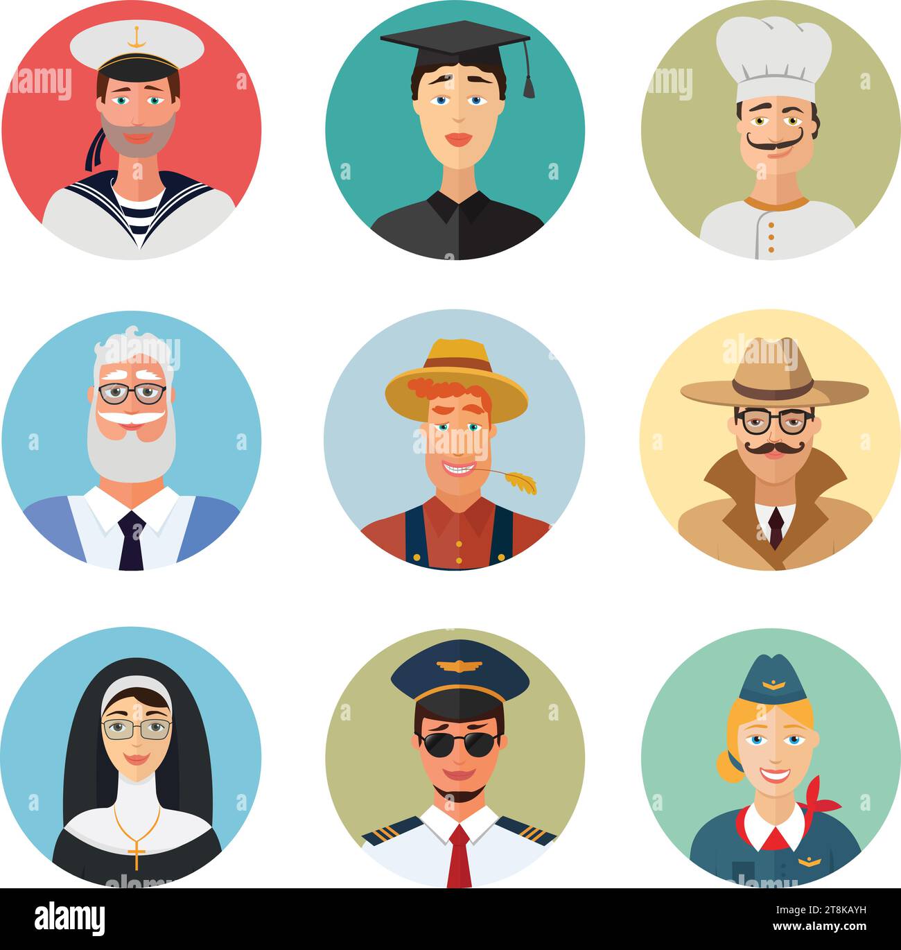 Professions face Vector Flat Icons isolated Stock Vector Image & Art ...