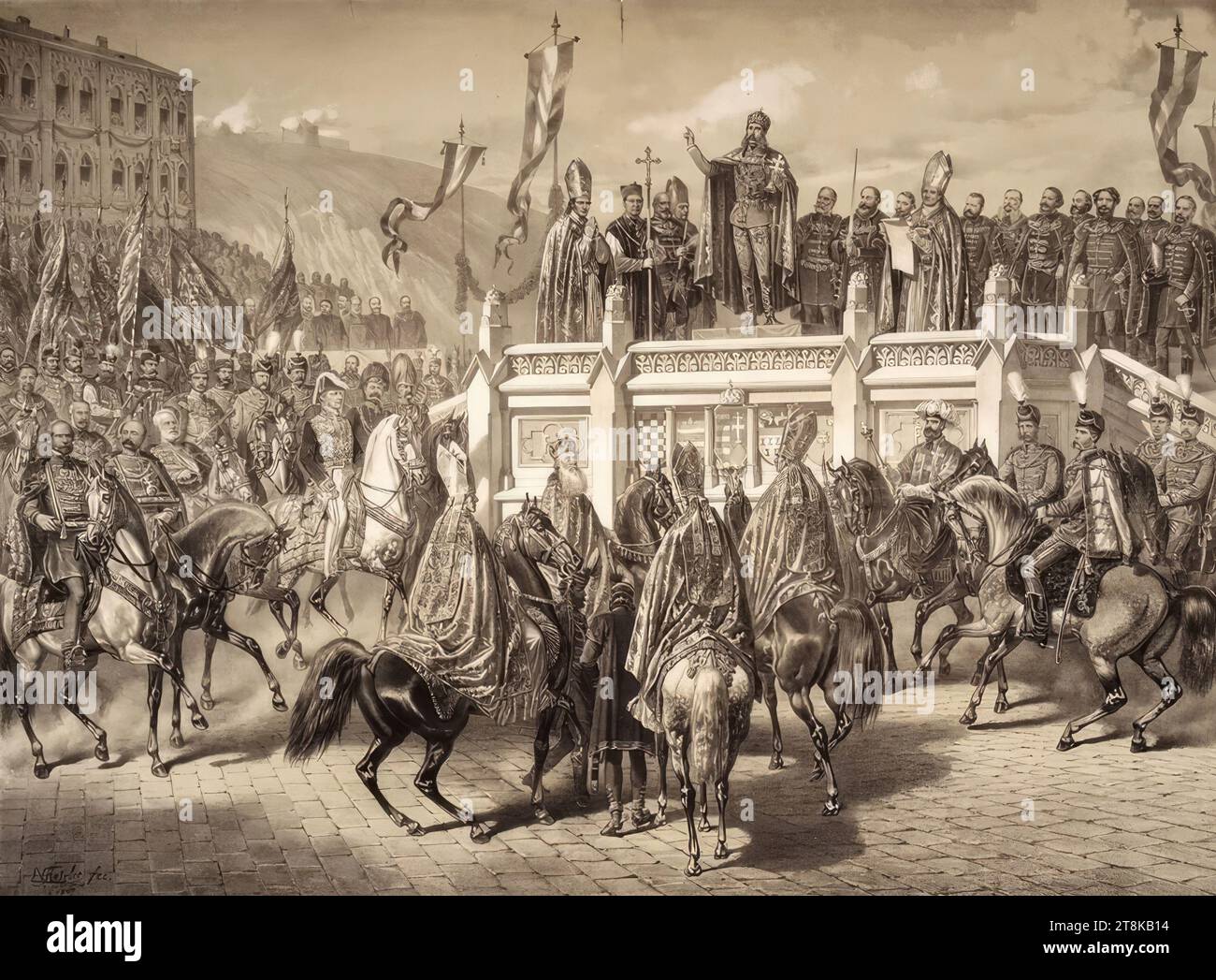 Emperor Franz Joseph I of Austria taking the oath during the coronation ...