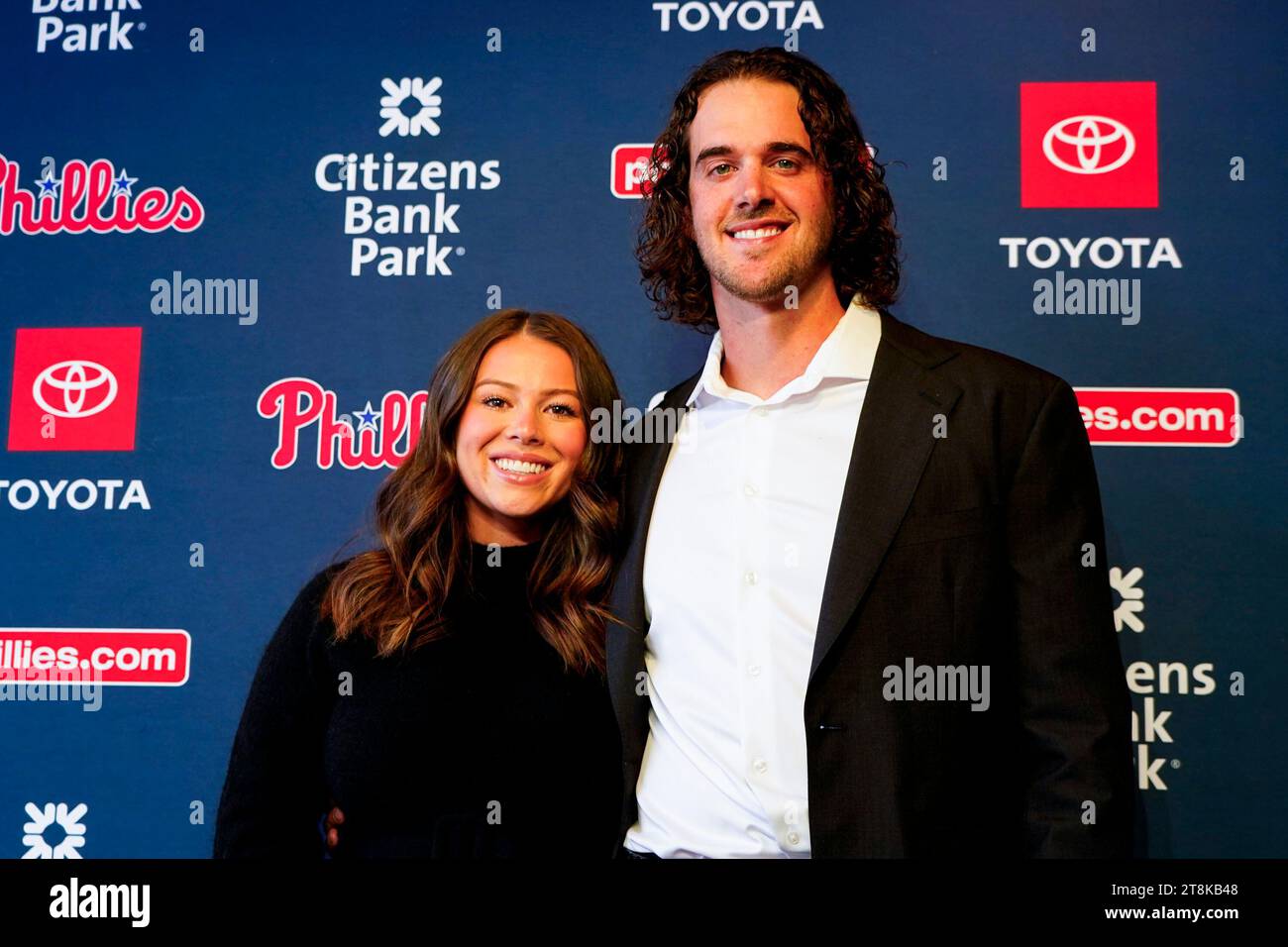 Philadelphia Phillies' Aaron Nola, right, pose for a photo after ...