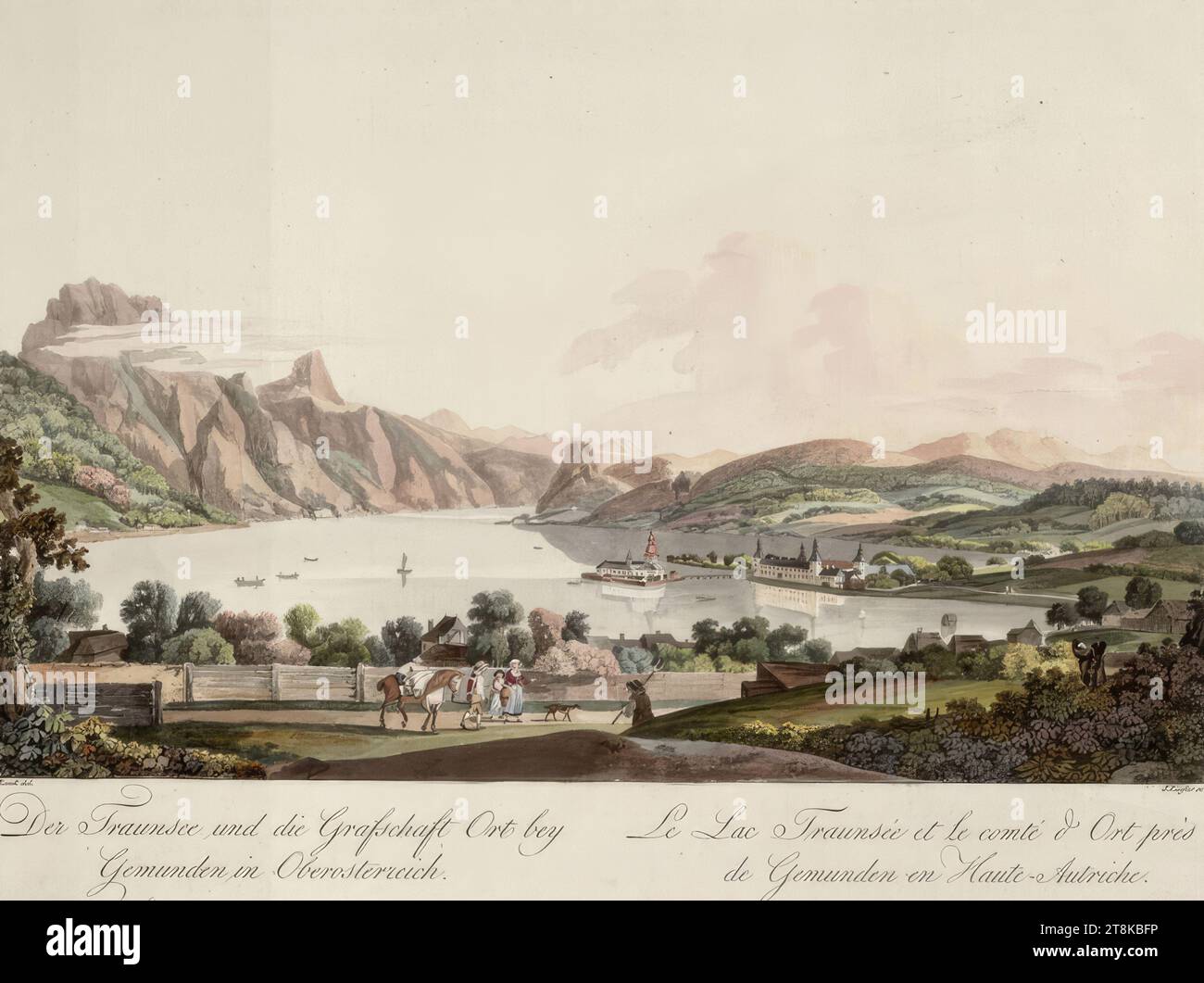 The Traunsee and the county of Ort near Gmunden, views of different ...