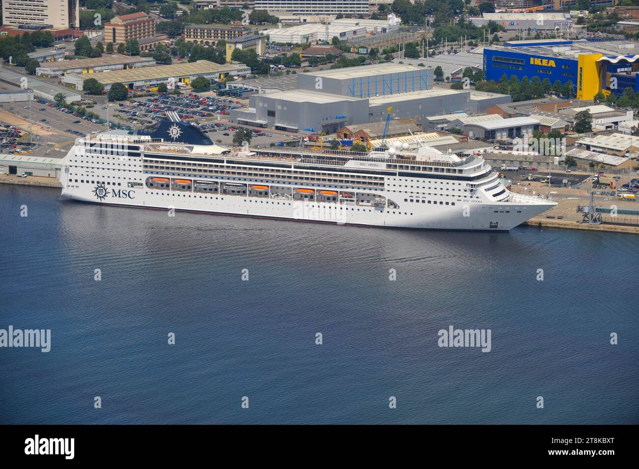 Aerial photograph of large cruise ship in Southampton docks Stock Photo ...
