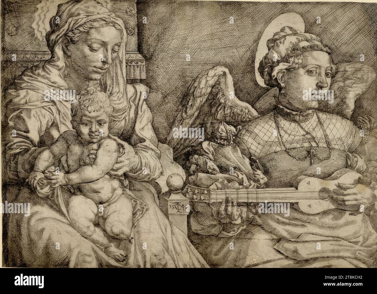Madonna with child and angel making music, Jan Cornelisz. Vermeyen ...