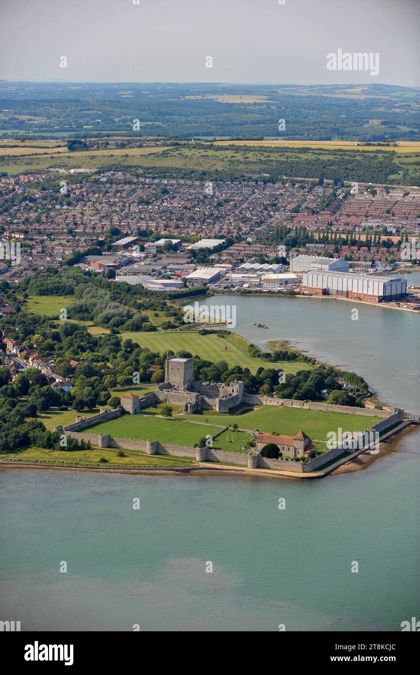 Aerial photograph of Porchester castle. Overlooking Portsmouth, Harbour ...