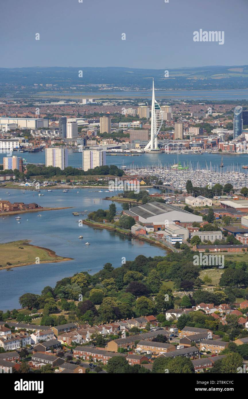 Aerial view of Portsmouth, city centre, Spinnaker Tower and surrounding ...