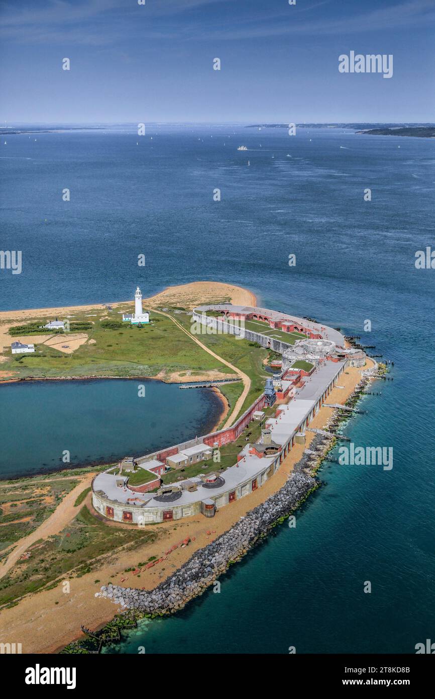 Aerial view of Hurst Castle, built by Henry VIII to protect the Solent ...