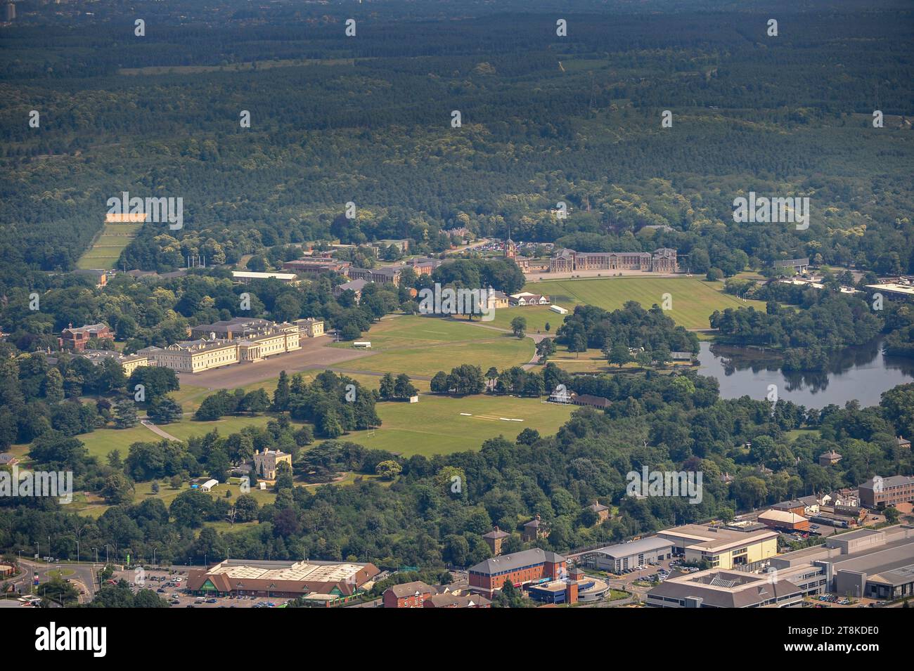 Aerial view of Sandhurst Military Academy on the borders of Surrey and ...