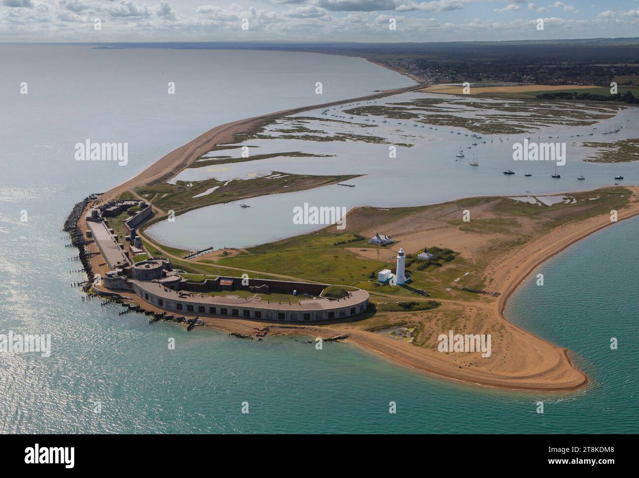 Aerial view of Hurst Castle, built by Henry VIII to protect the Solent ...