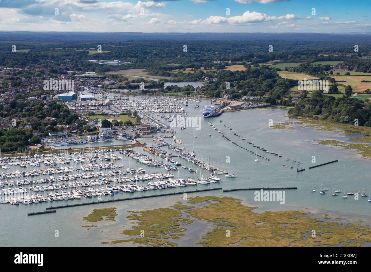 Aerial photograph of the Lymington river meeting The Solent water in ...