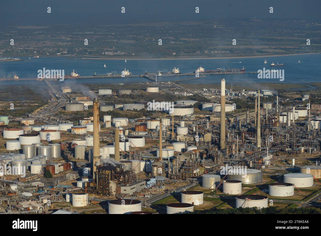 Aerial view of the Fawley Refinery, located on the western shore of ...