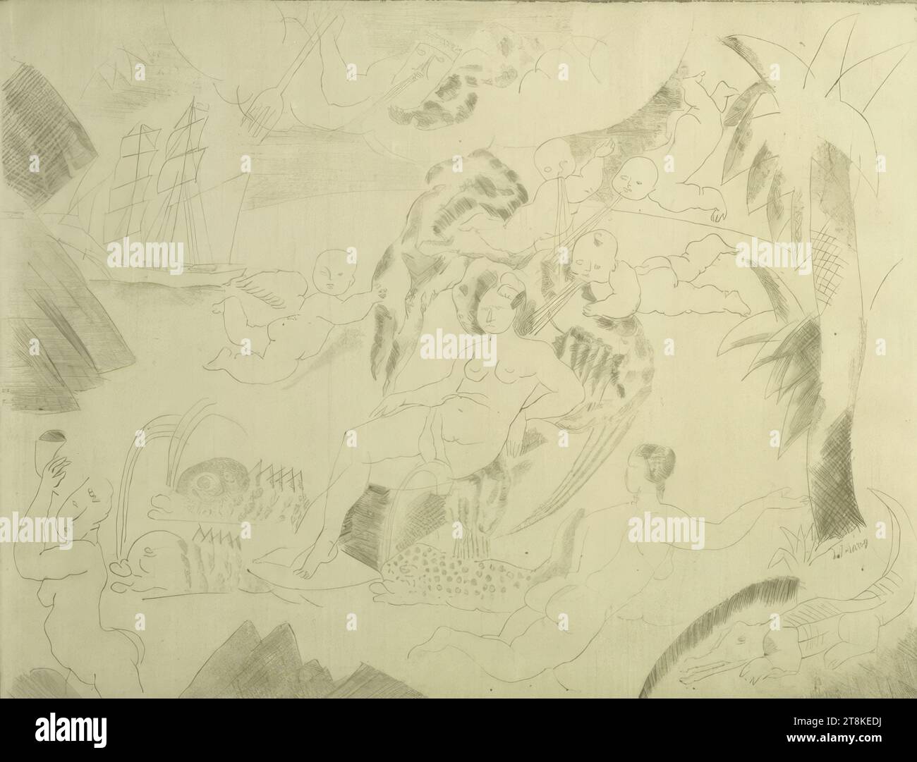 Tropical landscape with Venus, in a dolphin chariot, Charles Georges ...