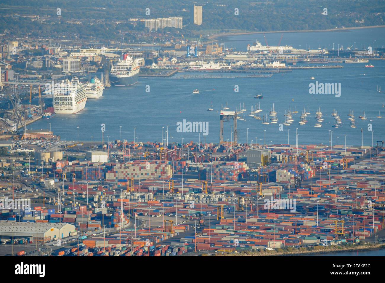 Aerial view of Southampton Docks, major UK port on the Solent, 70 miles ...
