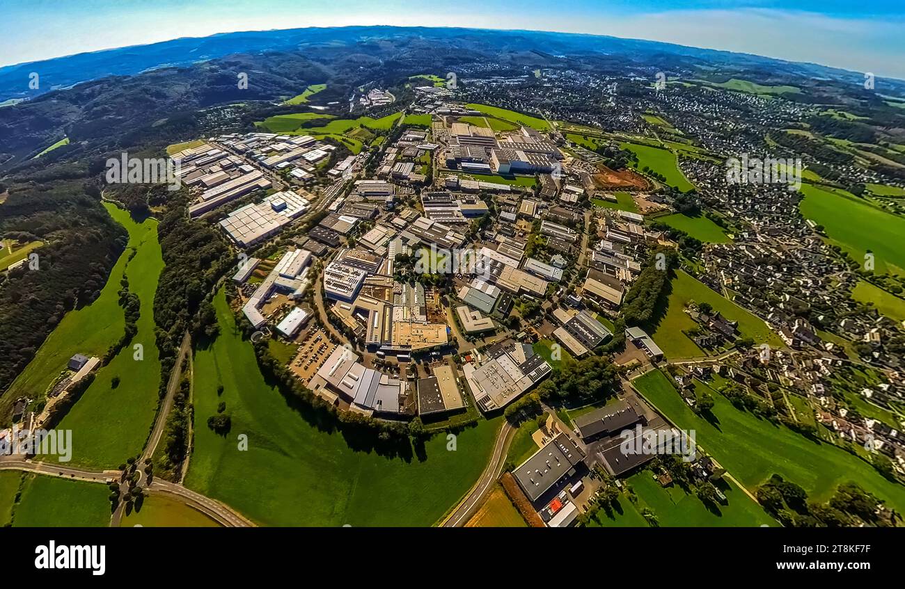 Aerial view, industrial area Ennest-Askay, Gutenbergstraße, earth globe ...