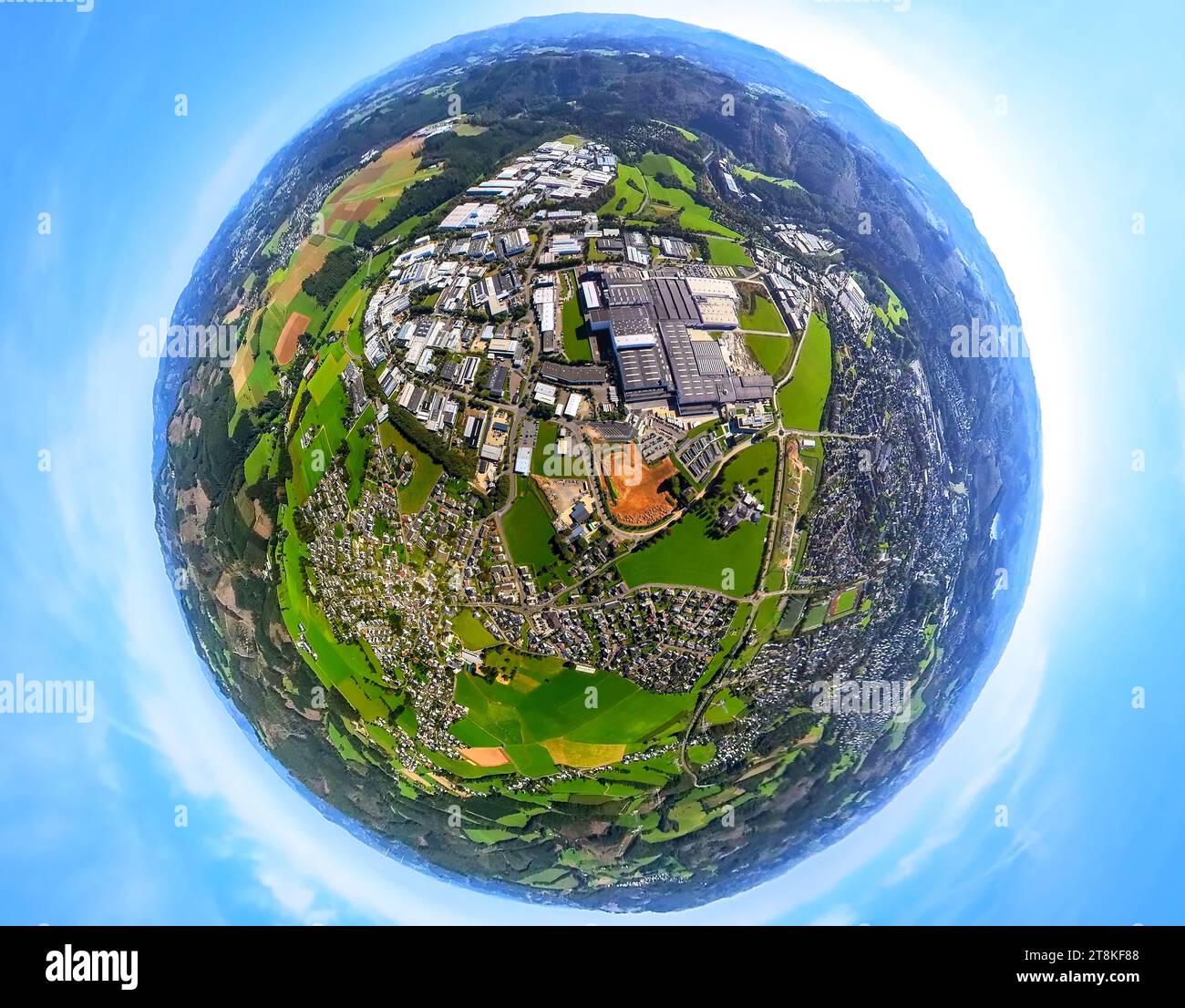 Aerial view, industrial area Ennest-Askay, Gutenbergstraße, earth globe ...