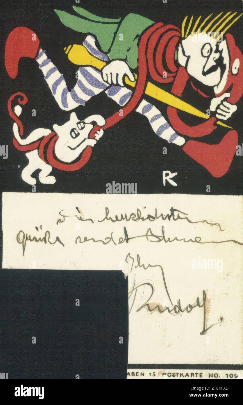 Postcard No. 109 from the Wiener Werkstätte: Fight of a man and a cat ...