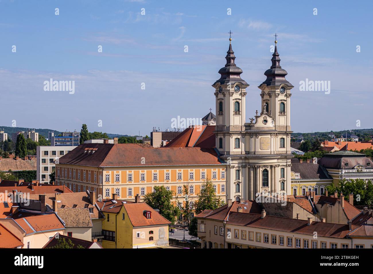 An aerial view of Minorite church at Dobo Istvan square of Eger Stock ...