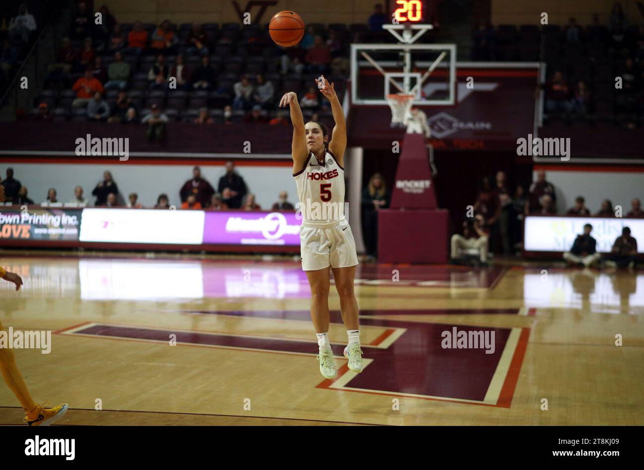 Virginia Tech's Georgia Amoore (5) attempts a 3-point basket in the ...