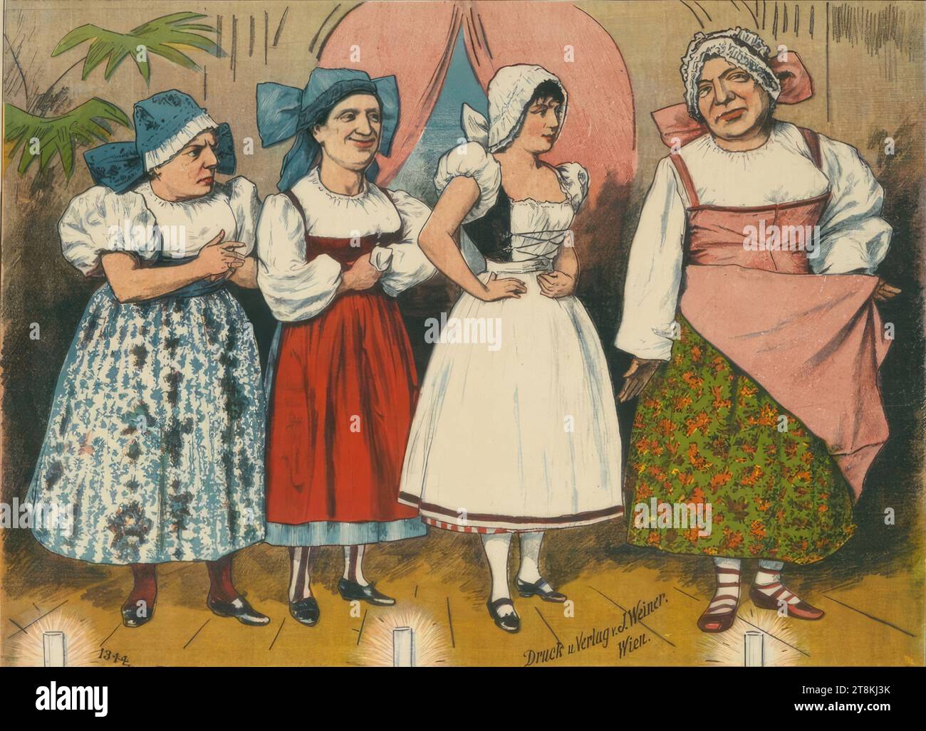 Female singer quartet, Anonymous, around 1900, print, color lithograph ...