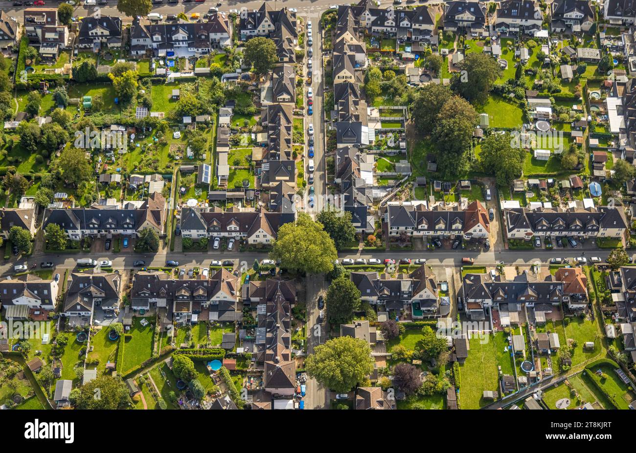 Aerial view, Werkssiedlung Oberdorstfeld, Fritz-Funke-Straße with tree ...