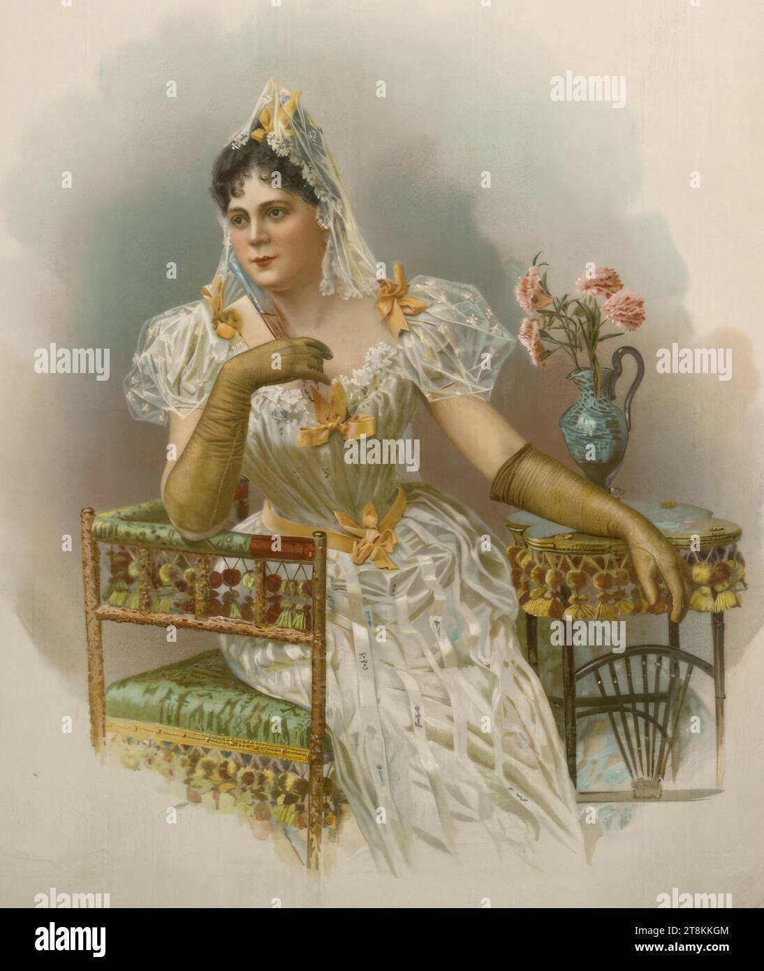 Seated lady in a white dress, knee piece, without writing, Anonymous ...