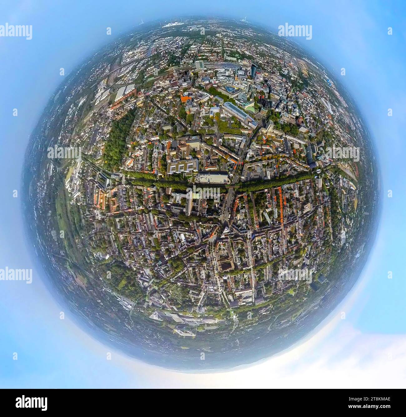 Aerial view, cityscape of Dortmund with Hohe Straße, earth globe ...